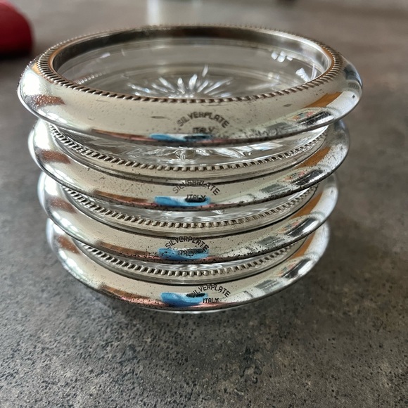 Dining | Set Of 4 Silverplate Decorative Glass Coasters | Poshmark